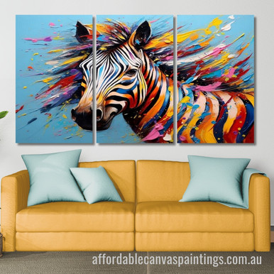 Colorful Zebra 3 Piece Abstract Art Australia ...