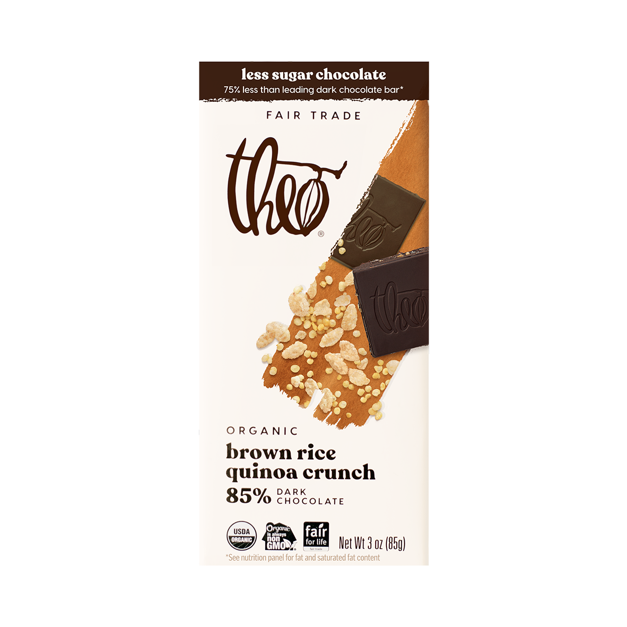 Brown Rice Quinoa Crunch 85 Dark Chocolate Bar Theo Chocolate