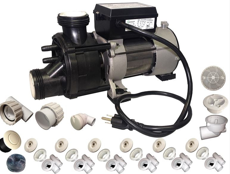 Complete Whirlpool Bathtub Retrofit Kit 3/4HP Pump Jets Hose Air ...