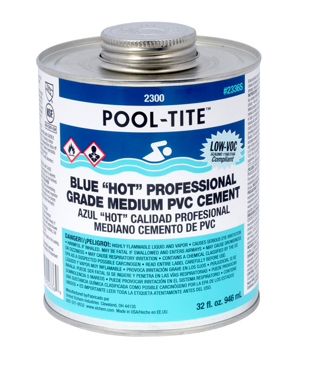 PoolTite Blue PVC Cement Glue 1/2 Pint Hot 2356S