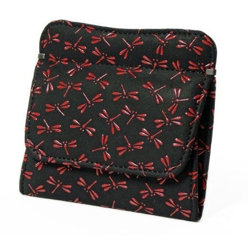 INDENYA Compact Purse 1208 with Dragonflies Pattern, Red on Black