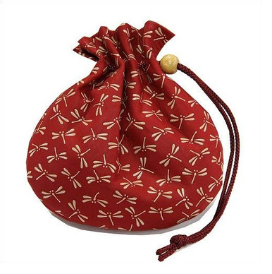 INDENYA Japanese Drawstring Bag 3008, Dragonflies White on Red