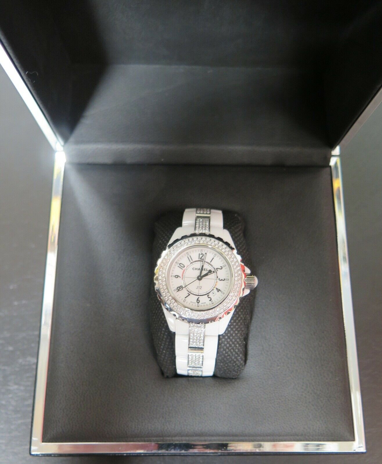 Chanel J12 Diamond Set Quartz 33m Ceramic Wrist Watch & Box H1420