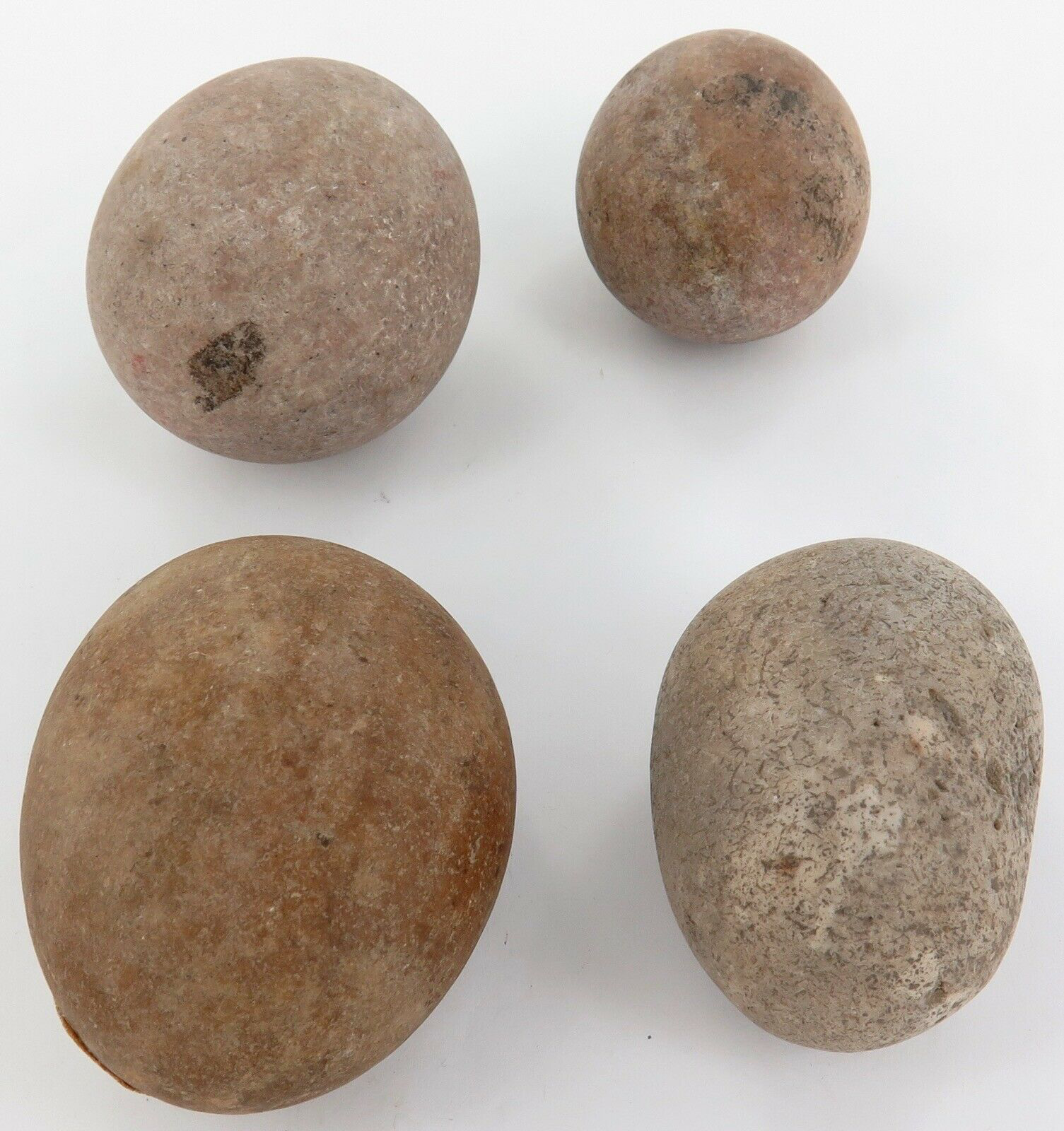 4 ARCHAIC PALEO NATIVE AMERICAN INDIAN EGG SHAPED BOLO STONES.