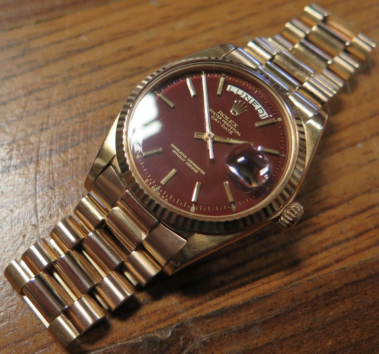 Vintage Rolex Day Date 1803 18K Rose Gold with Stella Ox Blood Dial ...