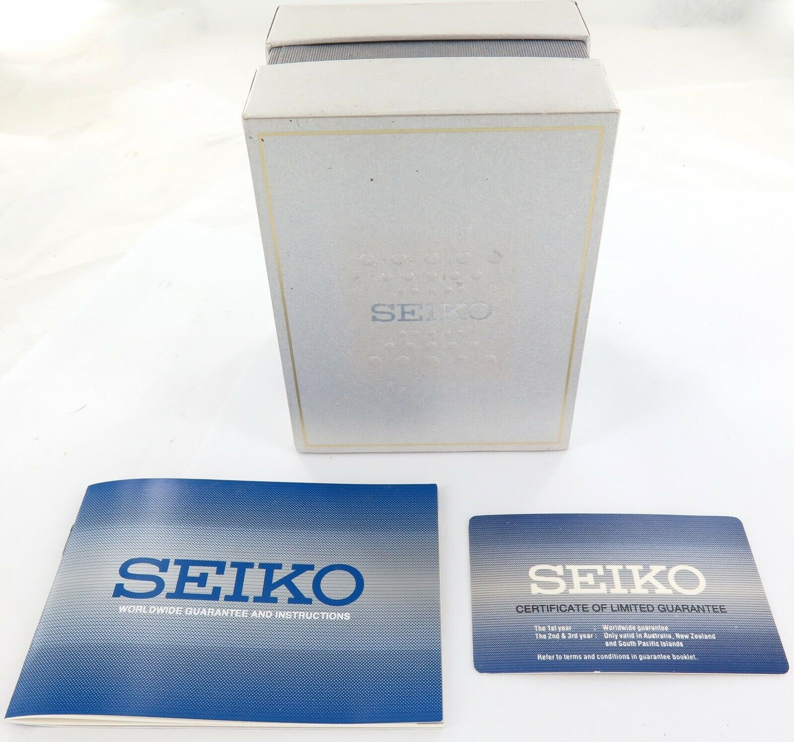 2005 SEIKO MENS GUARANTEE, BOOKLET & OUTER BOX.