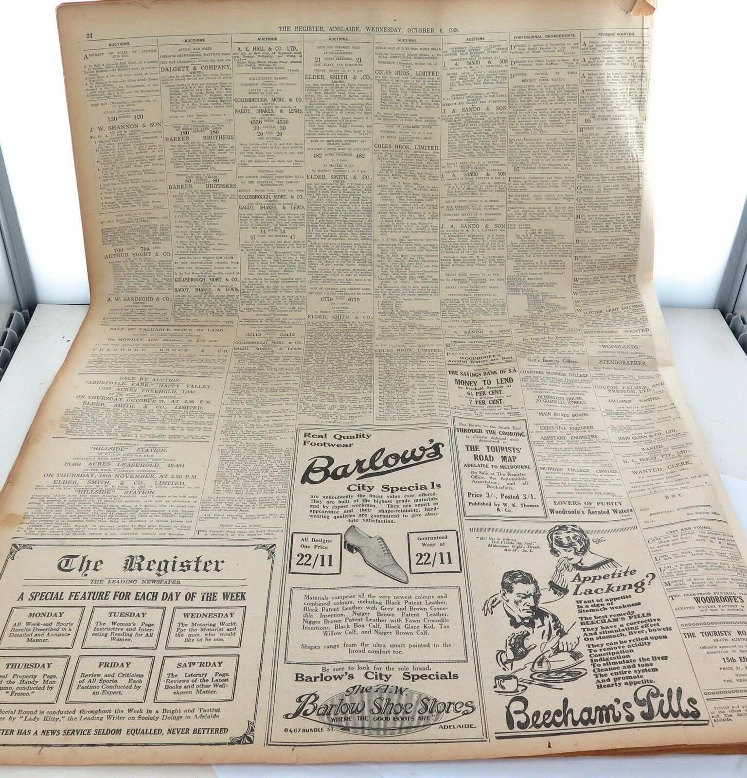 6 OCT 1926 / THE REGISTER NEWSPAPER, ADELAIDE. SUPERB MOTORING WORLD ...