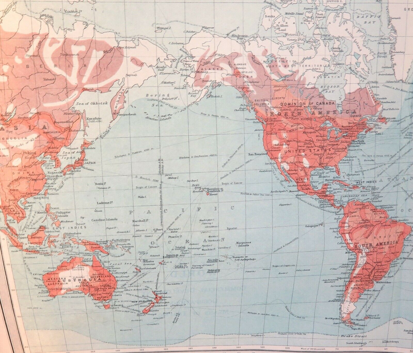 1922 INTERESTING LARGE MAP of THE WORLD. COMMERCE, OCCUPATIONS, MEANS ...