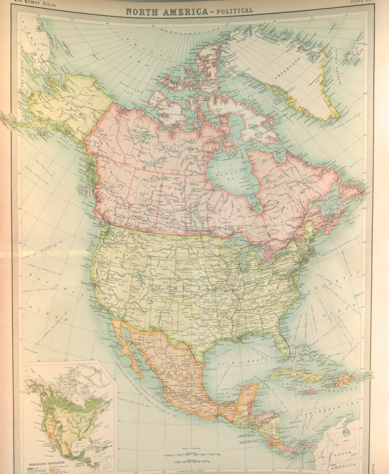 1922 SUPERB SCARCE LARGE MAP of “NORTH AMERICA - POLITICAL". VERY NICE!