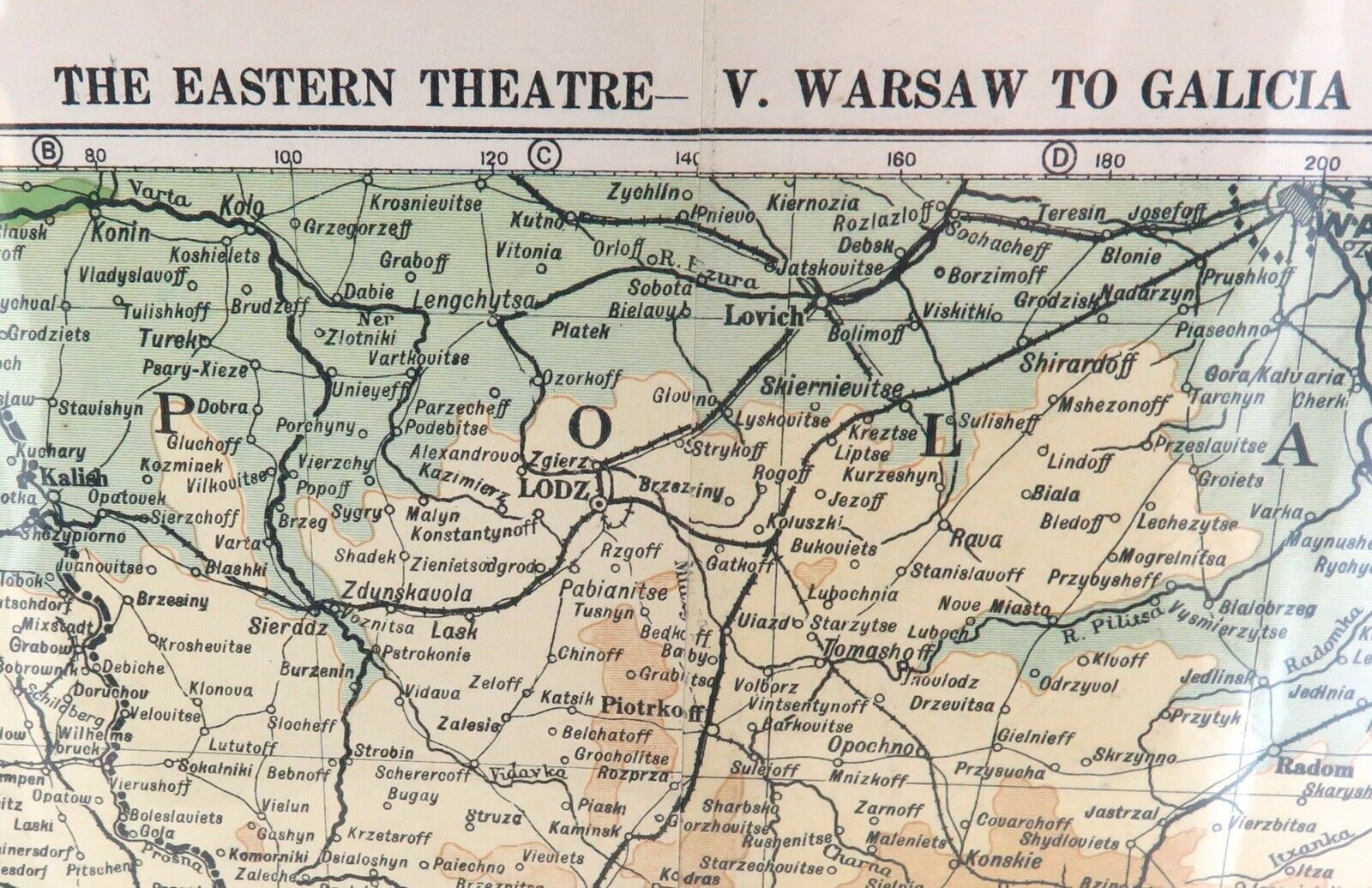 WW1 INTERESTING MAP / THE EASTERN THEATRE V. WARSAW to GALICIA.