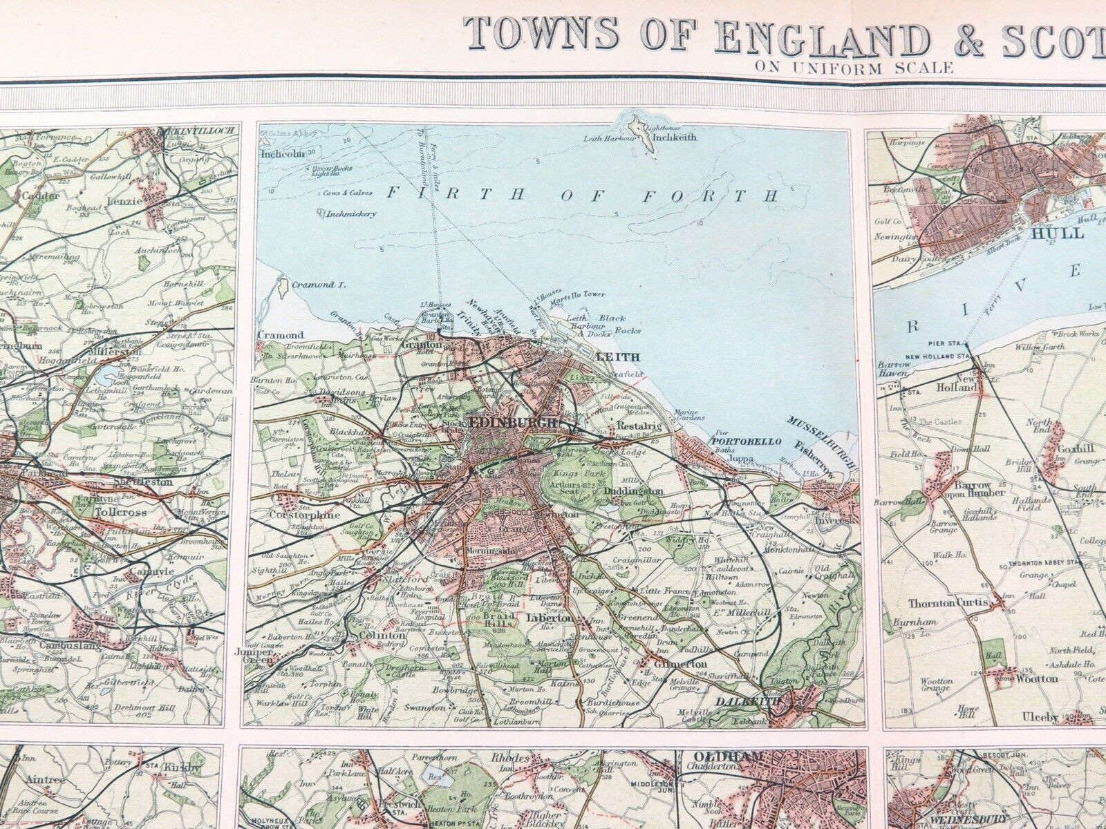 1922 SUPERB SCARCE LARGE MAP of “TOWNS of ENGLAND & SCOTLAND". VERY NICE!
