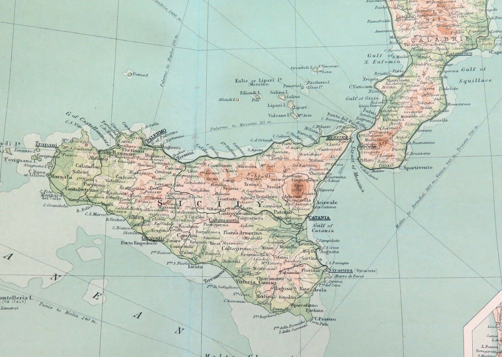 1922 SUPERB SCARCE LARGE MAP of SOUTHERN ITALY. VERY NICE!