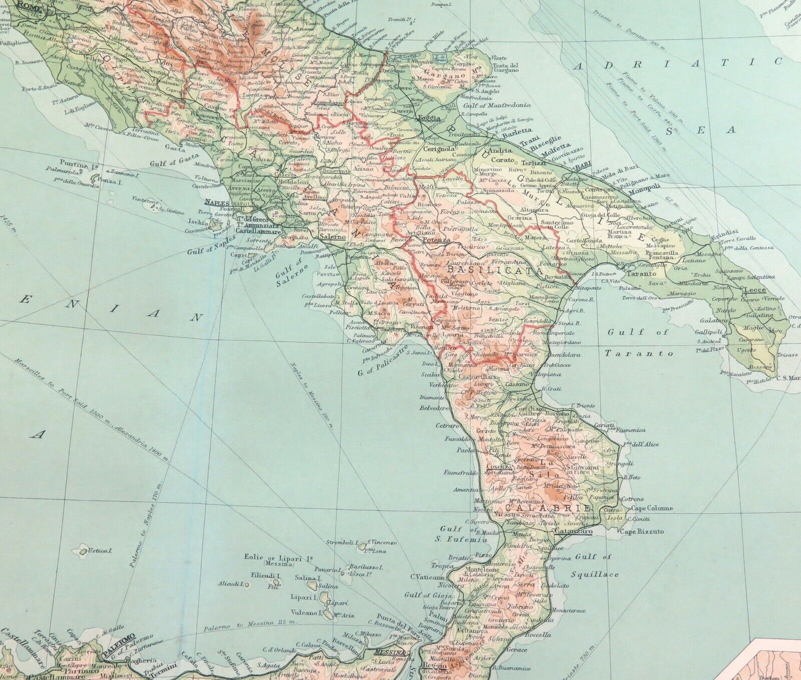 1922 SUPERB SCARCE LARGE MAP of SOUTHERN ITALY. VERY NICE!