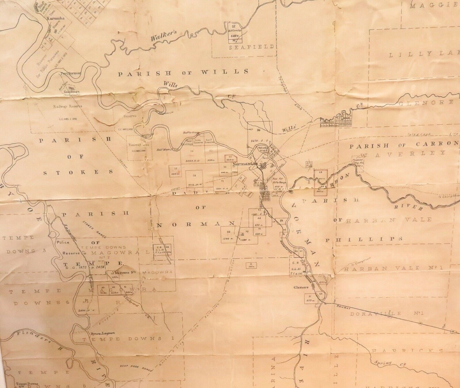 1890 SUPER RARE VERY LARGE OFFICIAL QLD GOV MAP OF “ENVIRONS of NORMANTON"