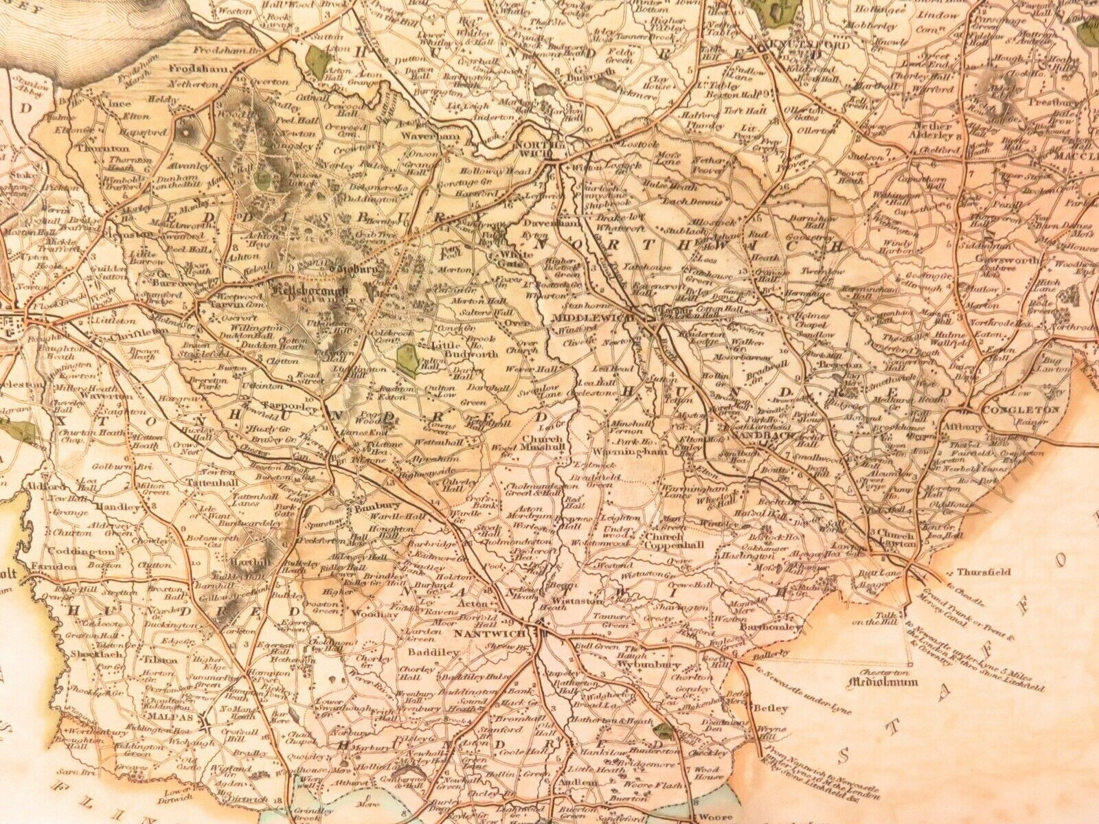 1819 RARE LARGE DETAILED MAP OF CHESHIRE, UK. MATTED READY TO FRAME.
