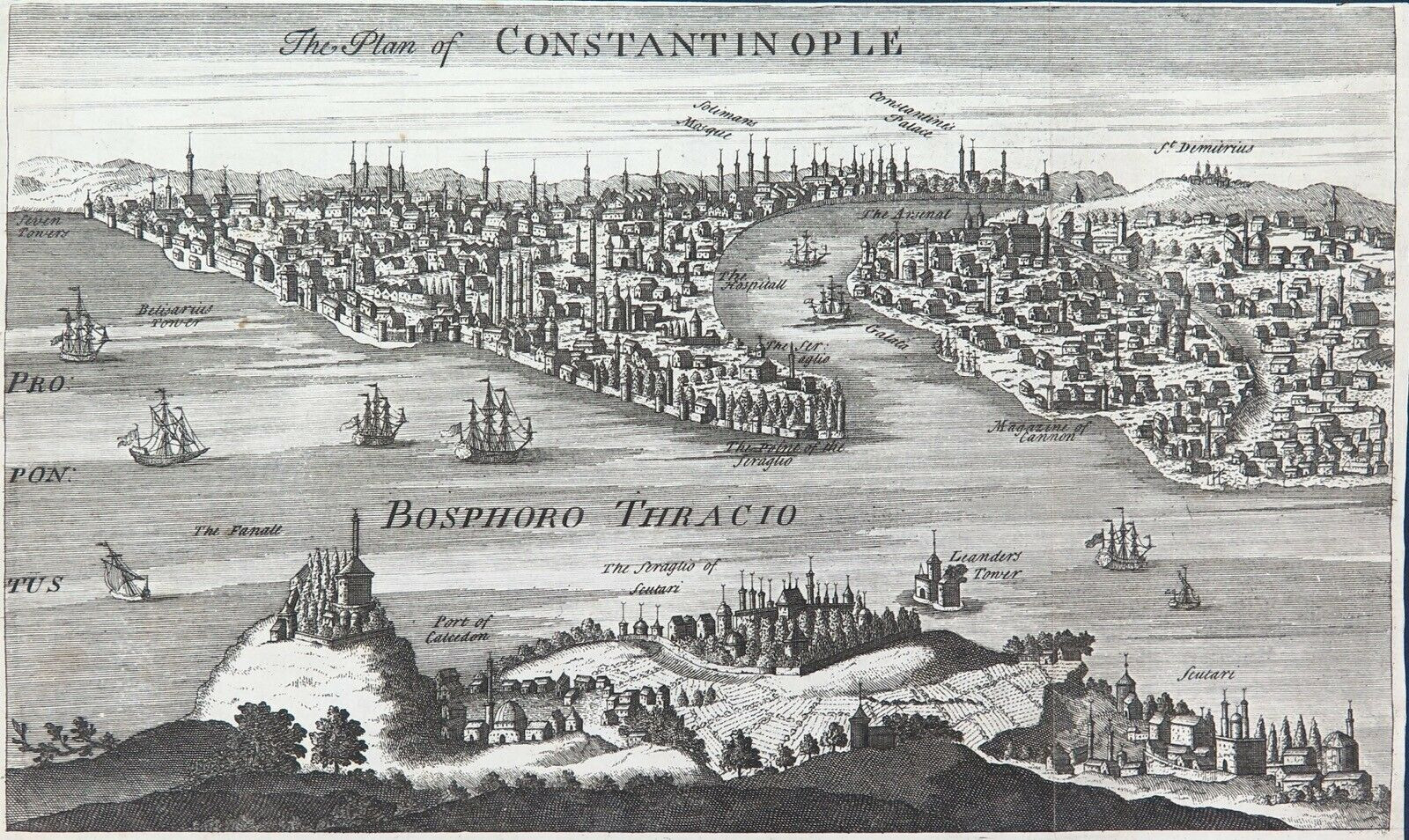 RARE c1750 COPPERPLATE ENGRAVING "THE PLAN OF CONSTANTINOPLE" by HERMAN ...