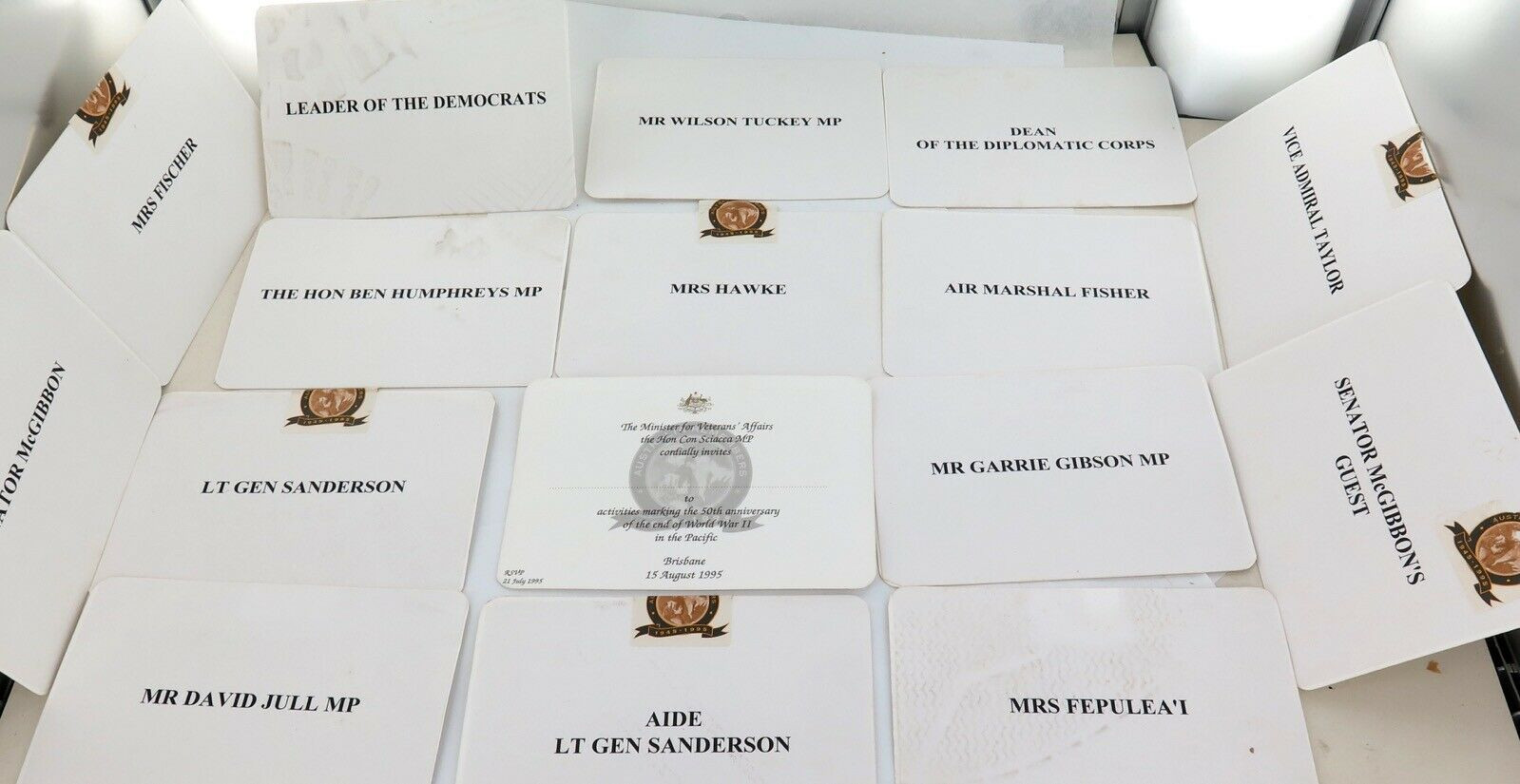 1995 RARE GROUPING AUSTRALIAN DIGNITARIES INVITATIONS 50TH ANNIVERSARY ...