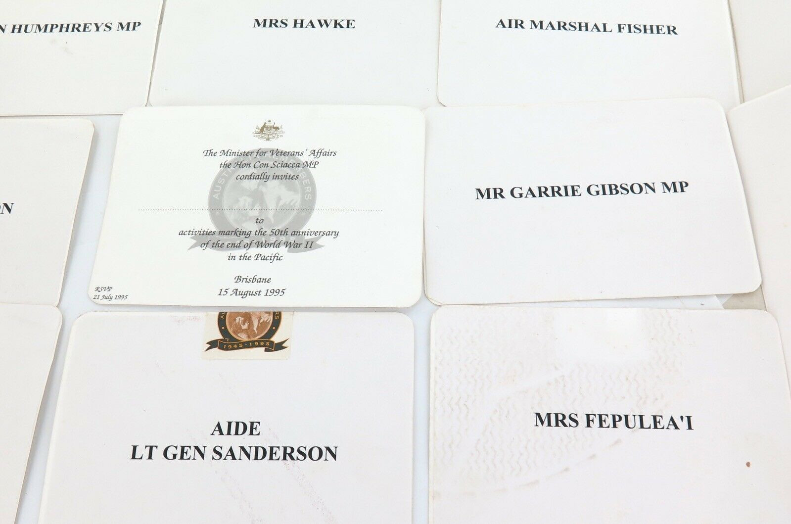 1995 RARE GROUPING AUSTRALIAN DIGNITARIES INVITATIONS 50TH ANNIVERSARY ...