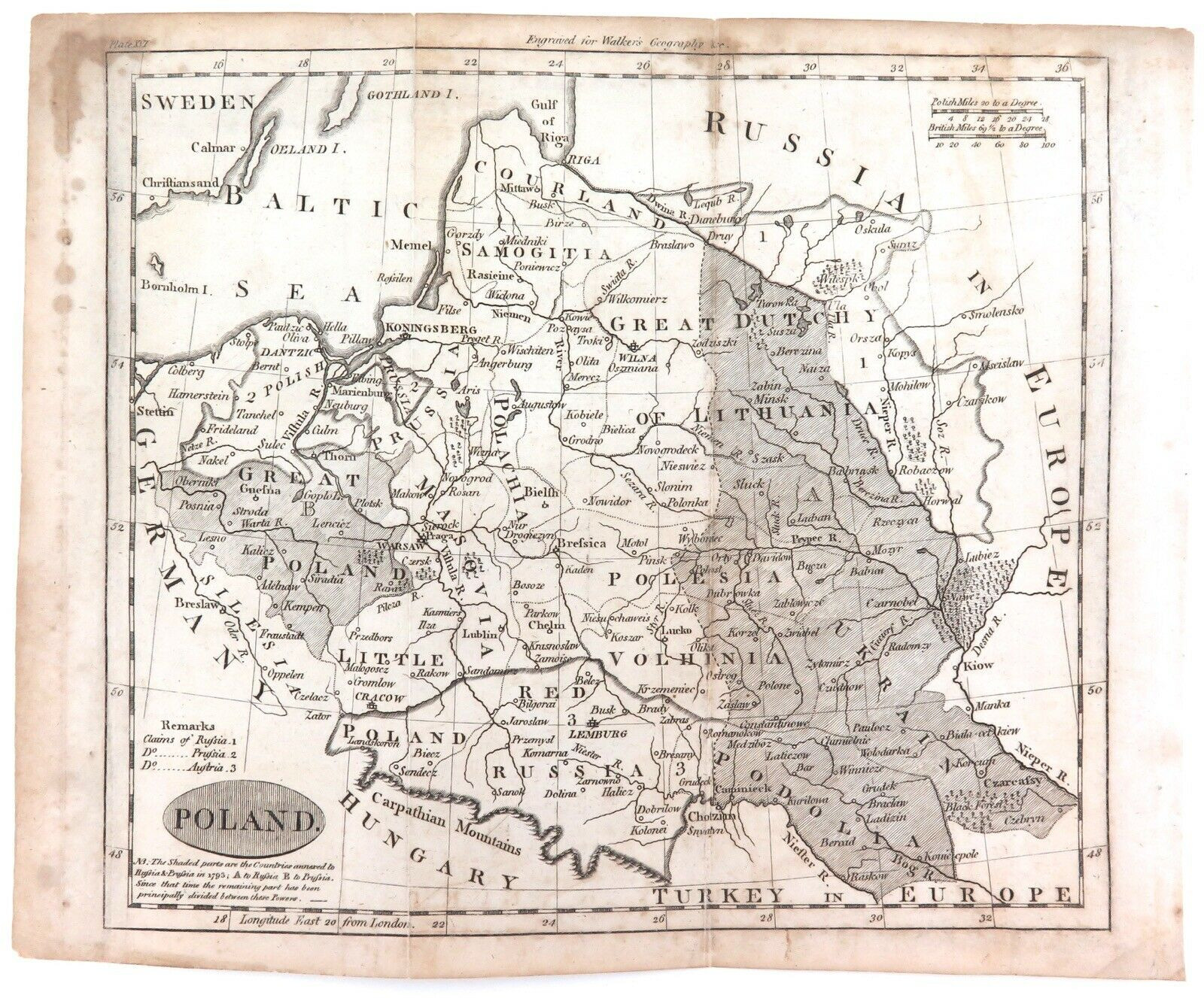 1795 100% GENUINE MAP by WALKER’S GEOGRAPHY. POLAND.