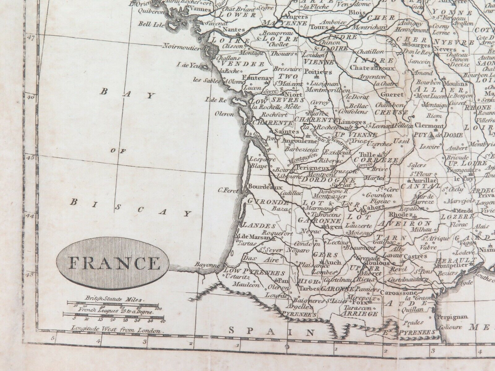 1795 100% GENUINE MAP by WALKER’S GEOGRAPHY. FRANCE.