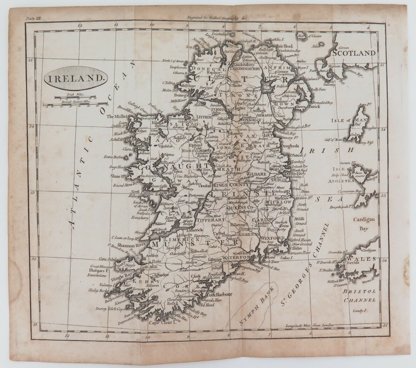 1795 100% GENUINE MAP by WALKER’S GEOGRAPHY. IRELAND.