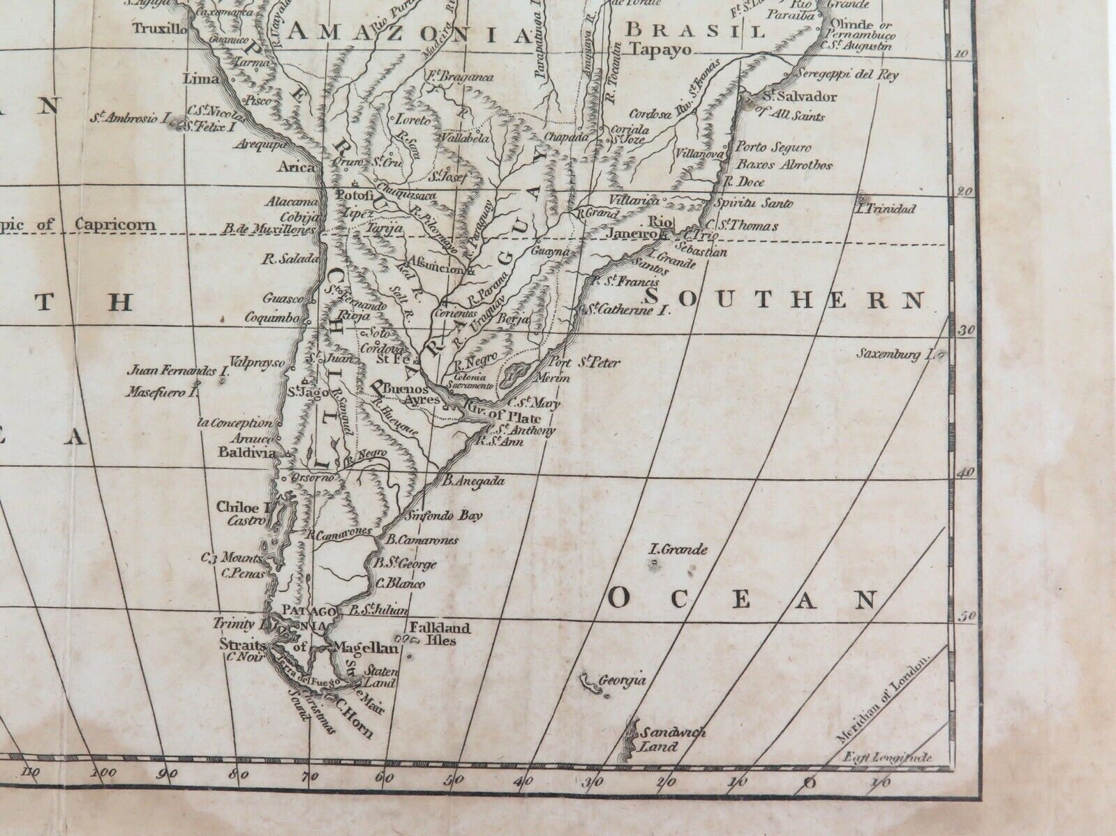 1795 100% GENUINE MAP by WALKER’S GEOGRAPHY. SOUTH AMERICA.
