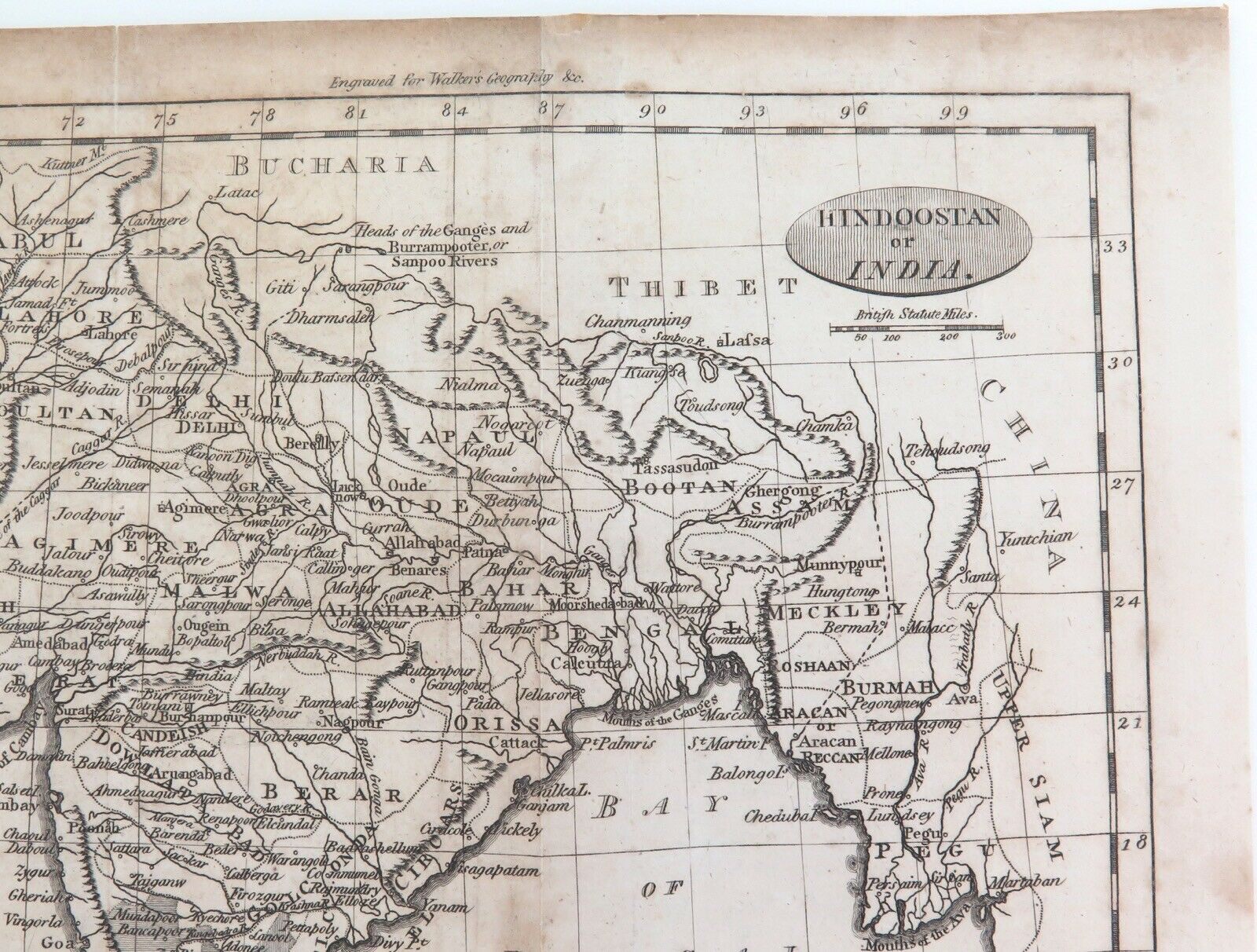 1795 100% GENUINE MAP by WALKER’S GEOGRAPHY. HINDOOSTAN or INDIA.