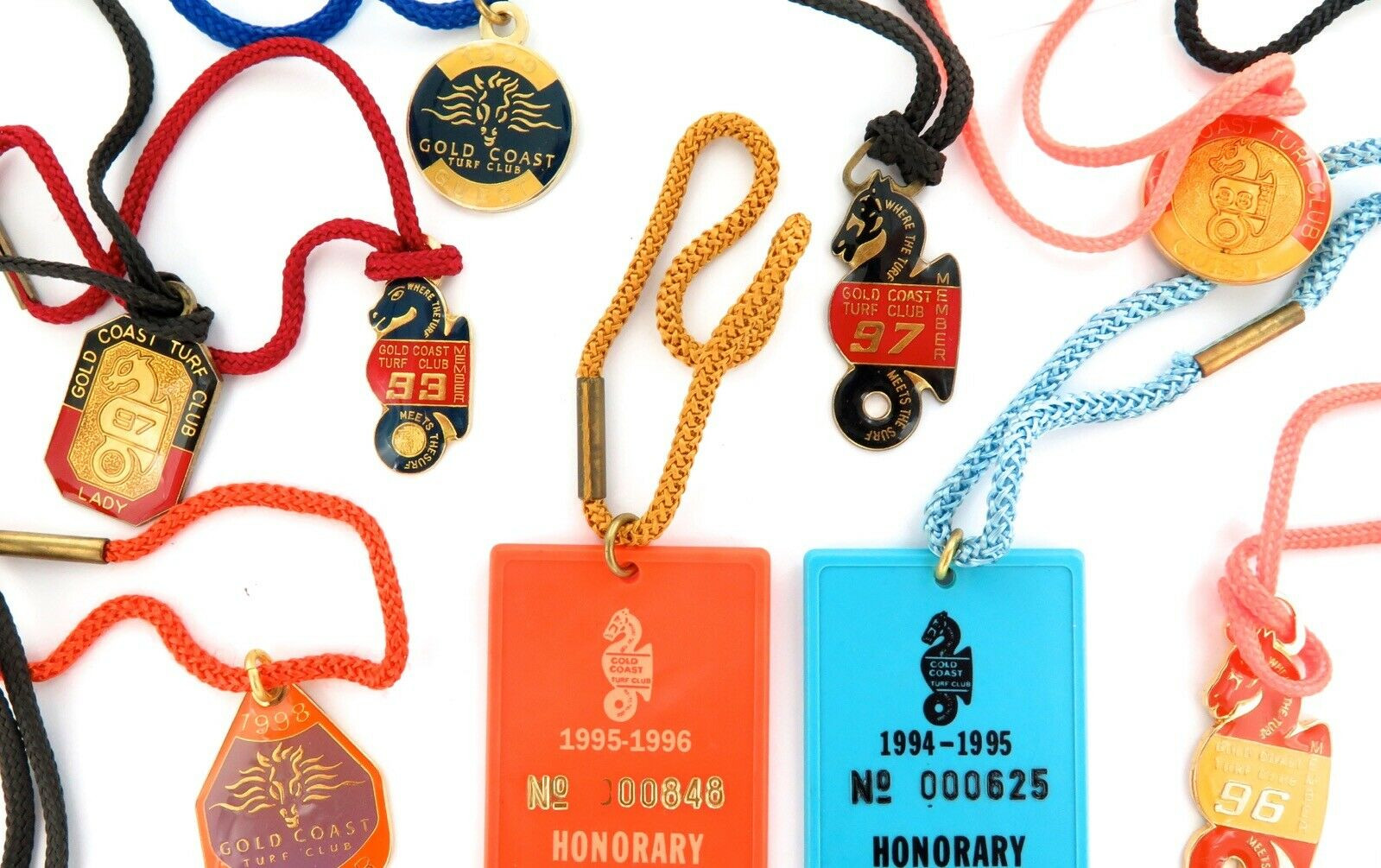 EXCELLENT LARGE JOB LOT 20 GOLD COAST TURF CLUB BADGES / PASSES