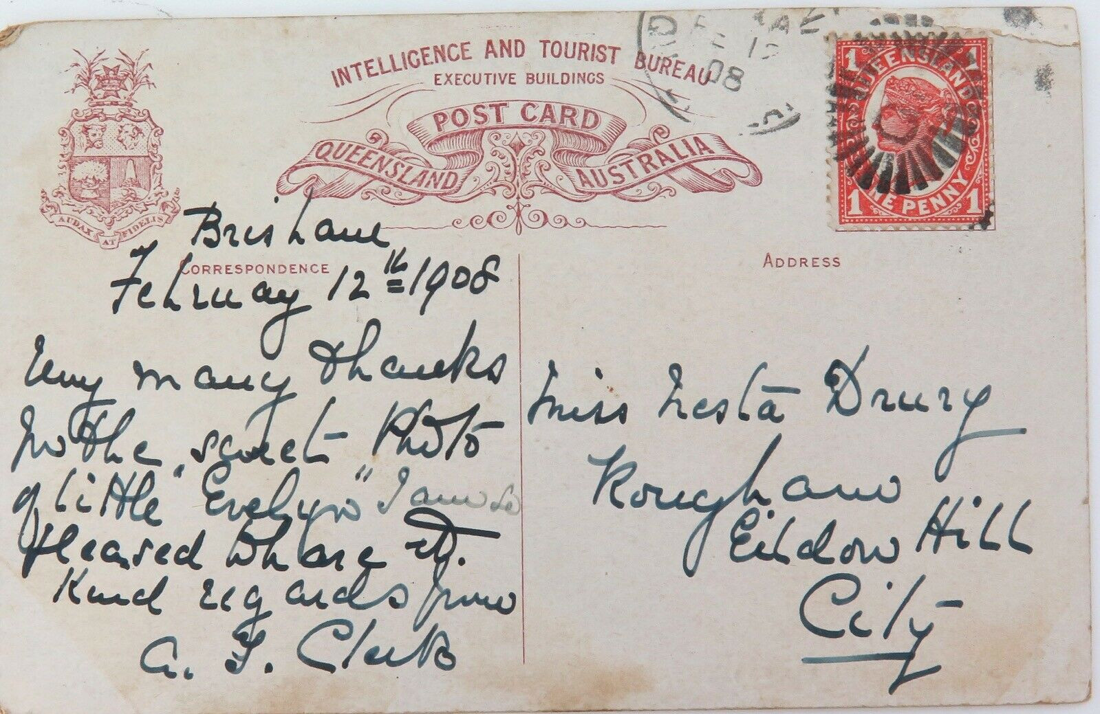 1908 Postcard. Brisbane Public Library, William Street, QLD.