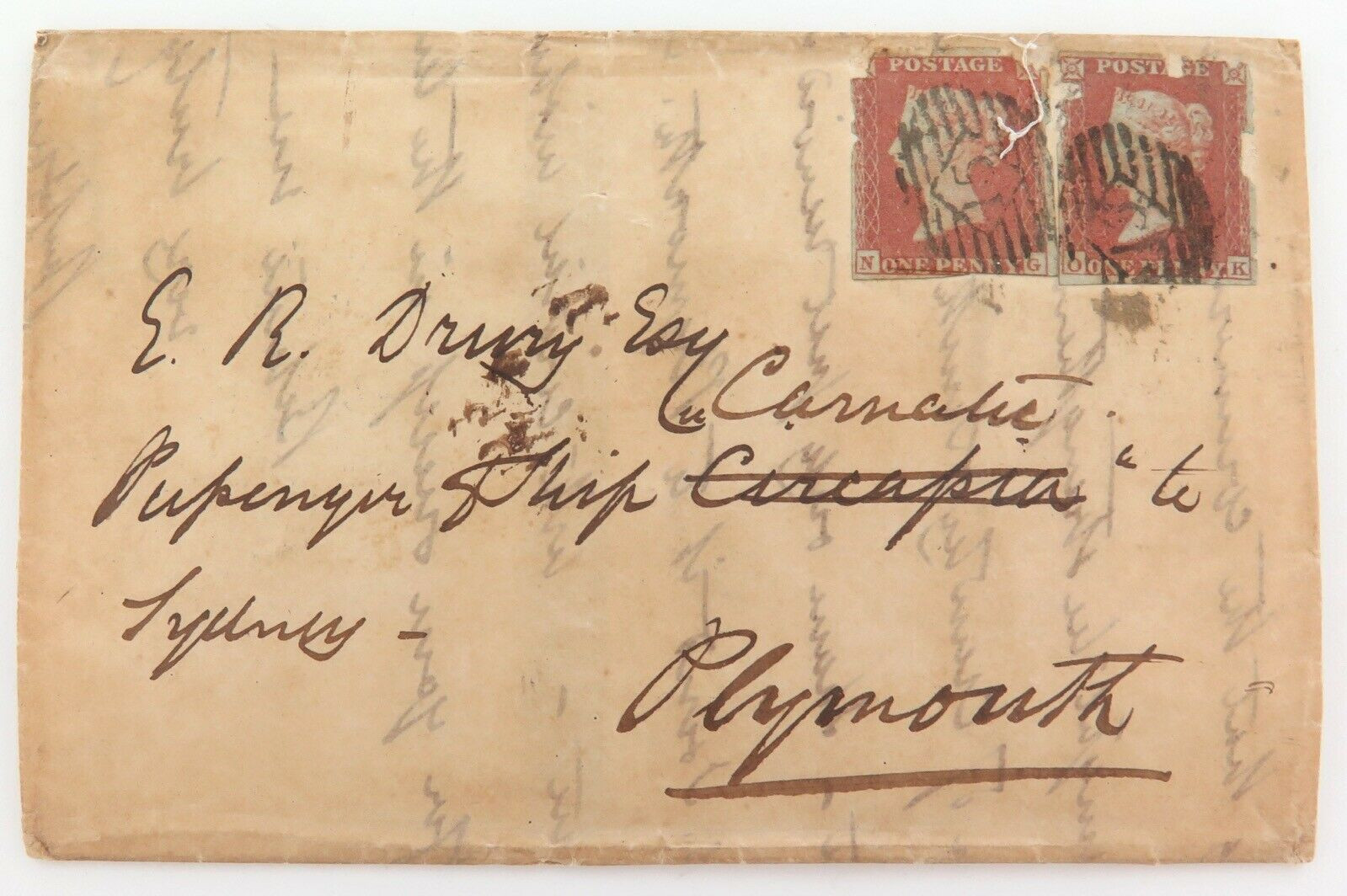 1852 Plymouth to Melbourne via Ship “Carnatic” Folded Letter of ...