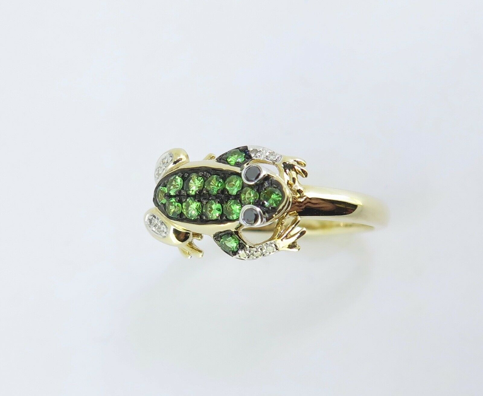 Green Garnet & Diamond Set 14ct Gold Stylized Frog Ring Size N1/2 Val ...