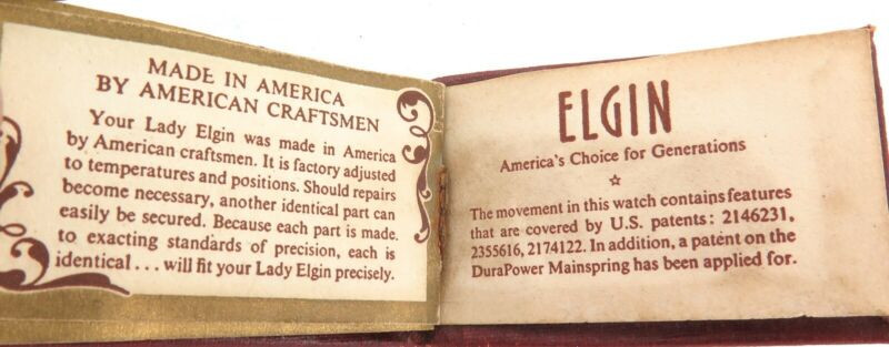 RARE / VINTAGE LADY ELGIN TINY BOOKLET WITH SERIAL NUMBER. - Harrington ...