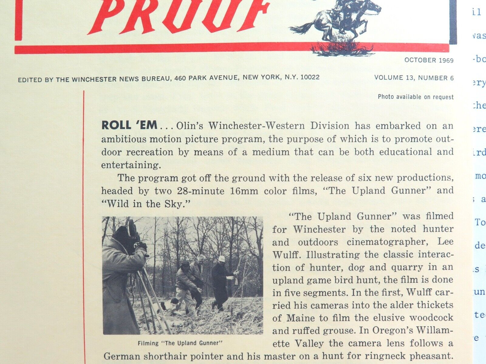 October 1969 Winchester News Bureau Subscription Pack. 'Winchester ...