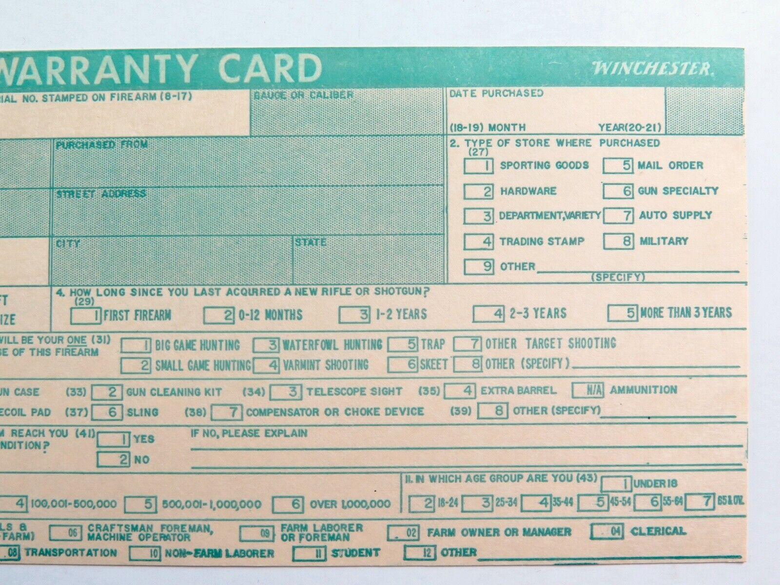 Vintage 1960s Winchester Unused Firearm Warranty Certificate Card. No ...