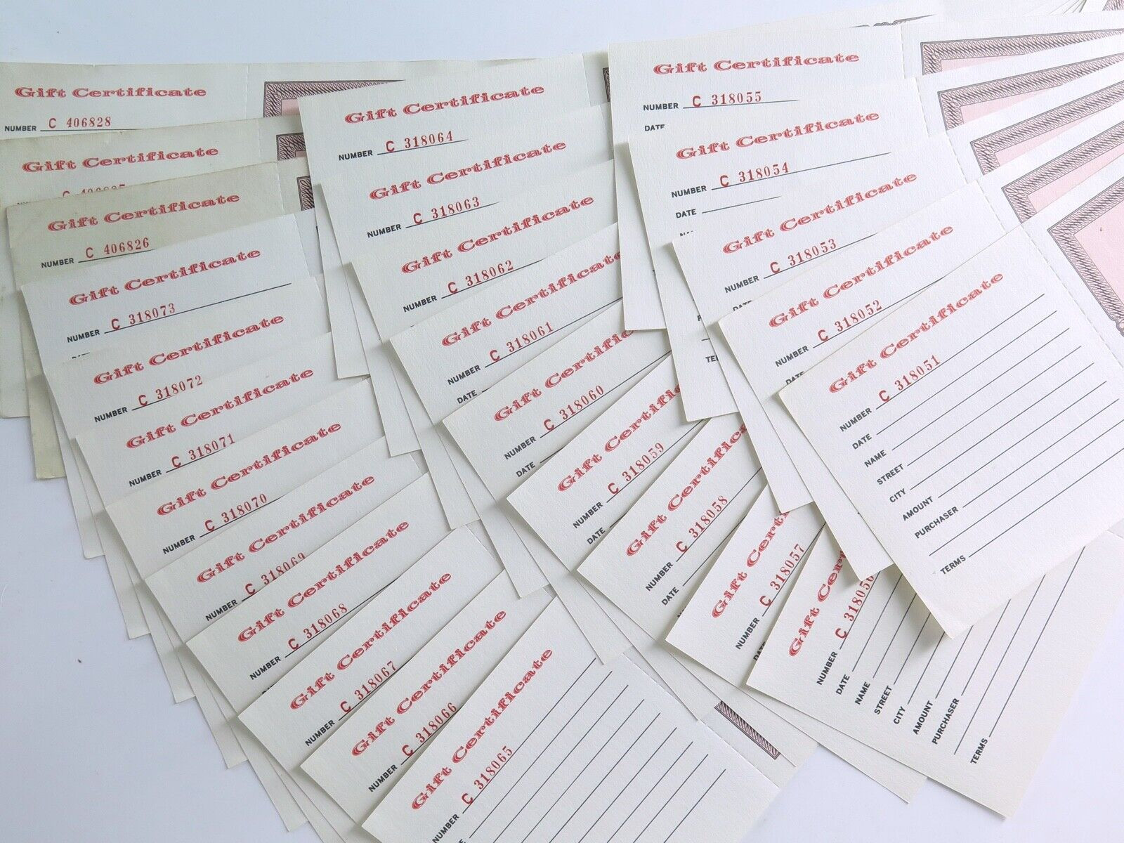 Group lot of Vintage Winchester Gift Certificate Slips. Sequential ...