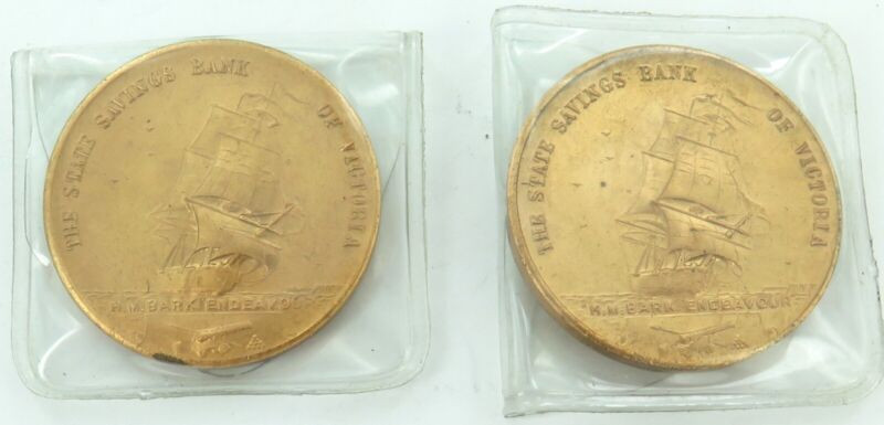 2 x Stokes 1970 State Bank of Victoria Captain Cook Medallions Original ...