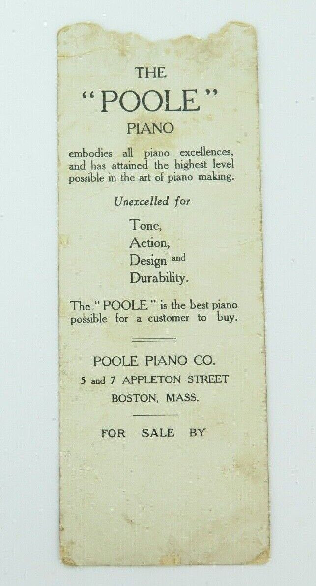 c1900 Rare Poole Piano Co, Boston USA Promotional Page Marker ...