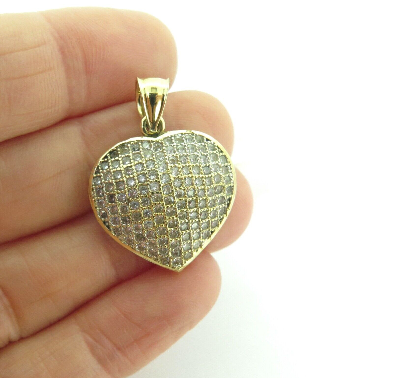 Vintage 10ct Yellow Gold & Cubic Zirconia Heart Shaped Pendant 3.4g ...