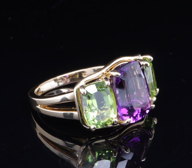 Verdura Amethyst & Peridot Diamond 18ct Gold Ring Size N1/2 R.R $15500 usd