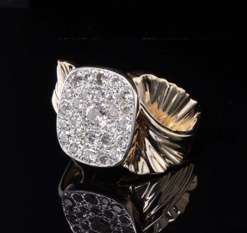 Vintage 0.74ct Diamond Cluster 14ct Yellow Gold Ring By Stuller- P1/2 ...