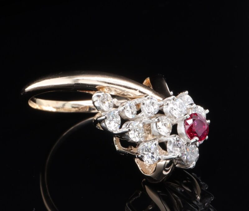 A Vintage Ruby & 1.40ct Diamond Set 14ct Gold Cluster Ring Size T1/2 Val $8170 - Harrington & Co.