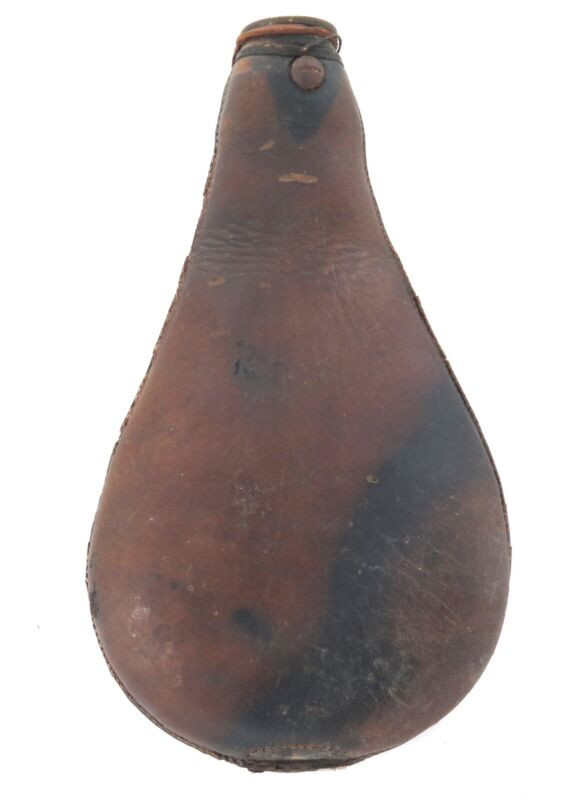1800s 3 LB Leather Powder Flask. - Harrington & Co.