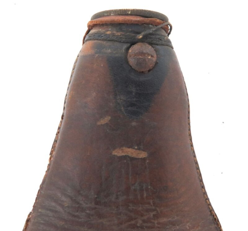 1800s 3 LB Leather Powder Flask. - Harrington & Co.