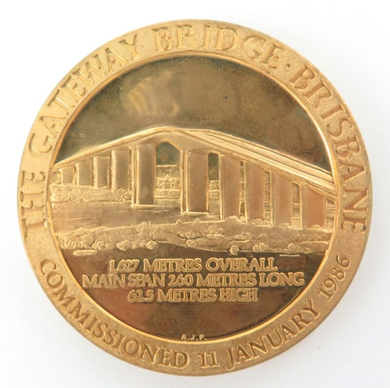 1986 Gateway Bridge, Brisbane Commemorative Medallion + COA + Cloth Bag ...