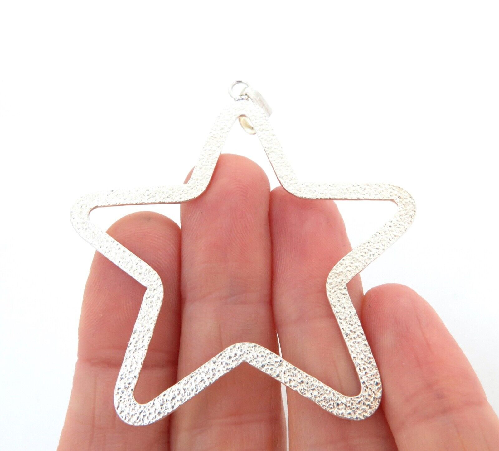 Textured Sterling Silver Star Shaped Open Frame Pendant 3.6g ...