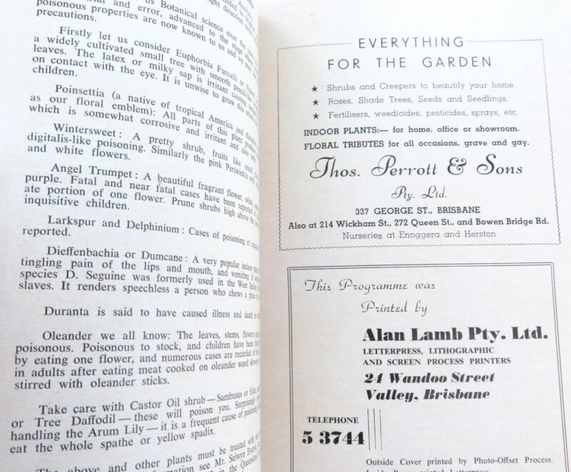 Rare 1962 Brisbane Chelsea Flower Show, City Hall Brisbane Booklet ...
