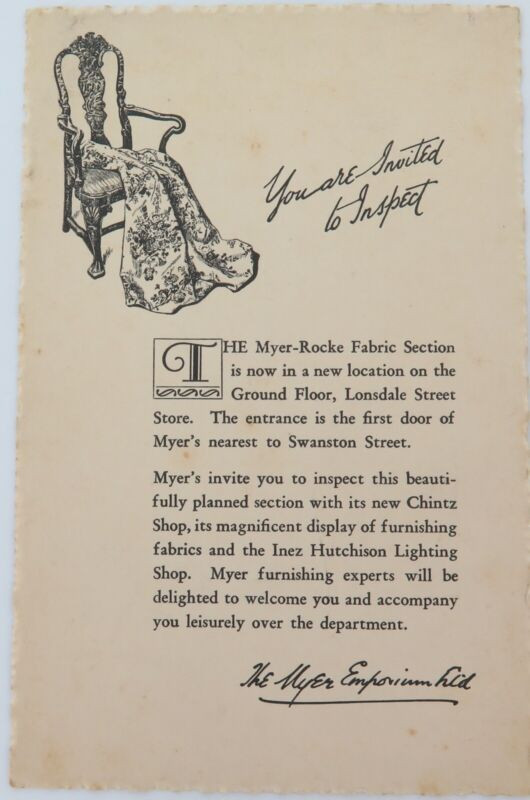 RARE Early 1900s Invitation From “The Myers Emporium Ltd” Chintz & Inez ...
