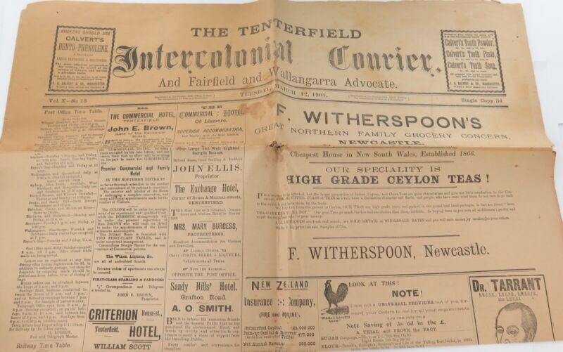 Rare / Tuesday March 12 1901, "The Tenterfield Intercolonial Courier ...