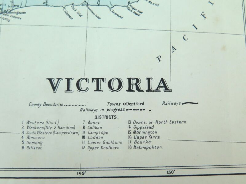 c1870s Detailed Coloured Map of Victoria County Boundaries + Melbourne ...
