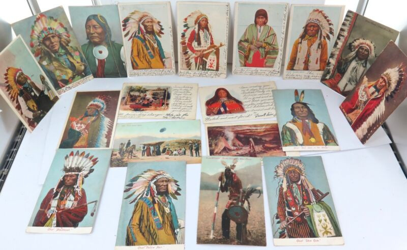 Superb Lot of 19 x 1907 - 1908 Native American Indians Colour Postcards ...
